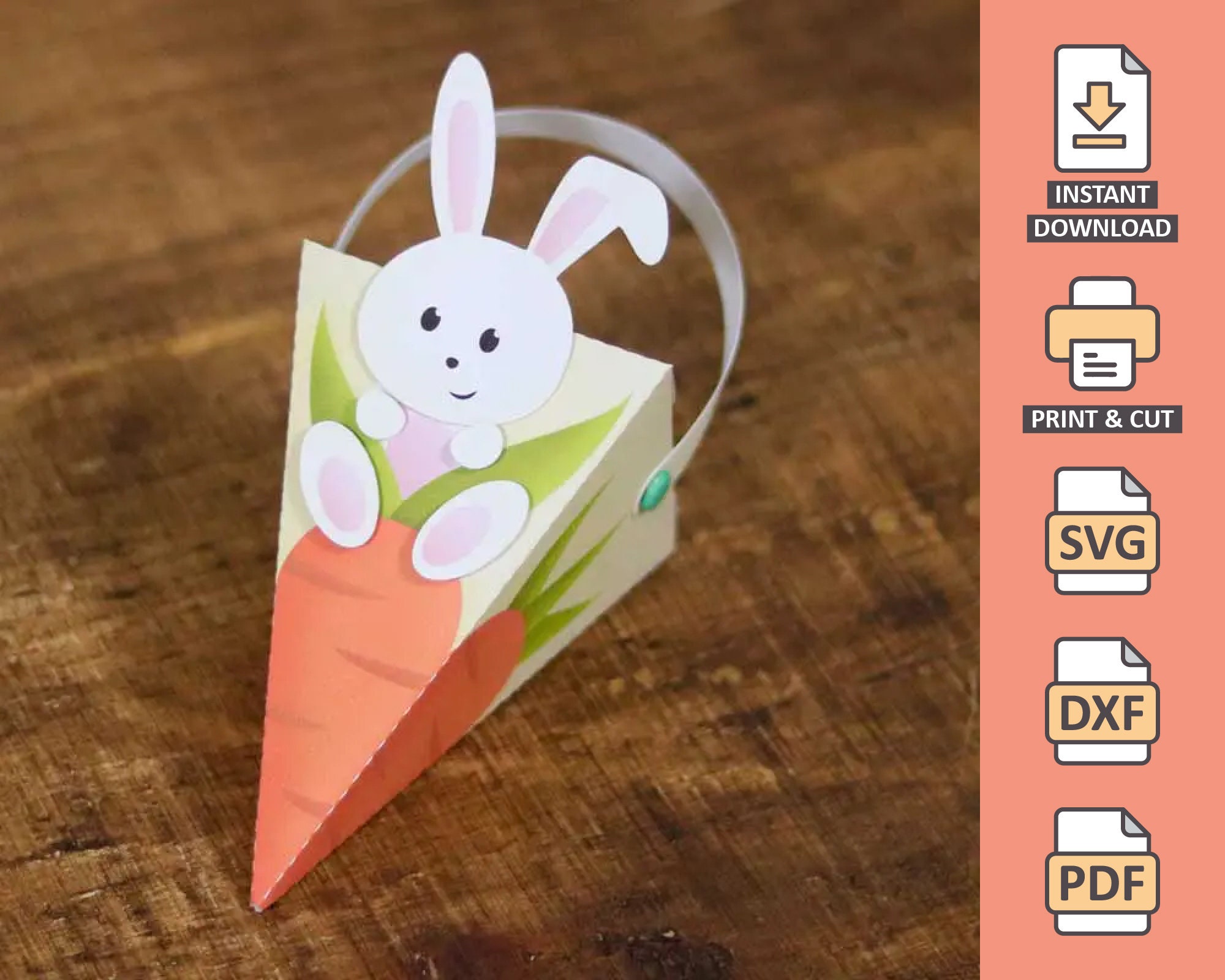 Printable Bunny in Carrot Box Project Paper Crafting Candy | Etsy