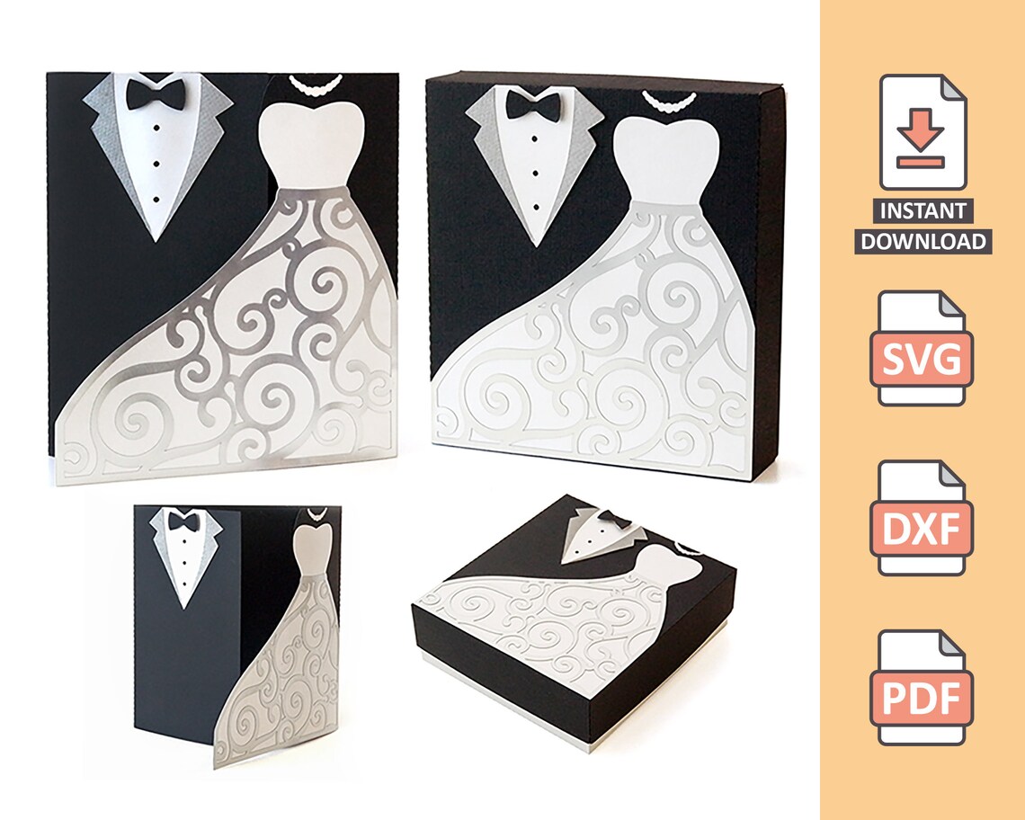 Card and Box Groom and Bride Pack - 3D Box and 2D Invitation for ...