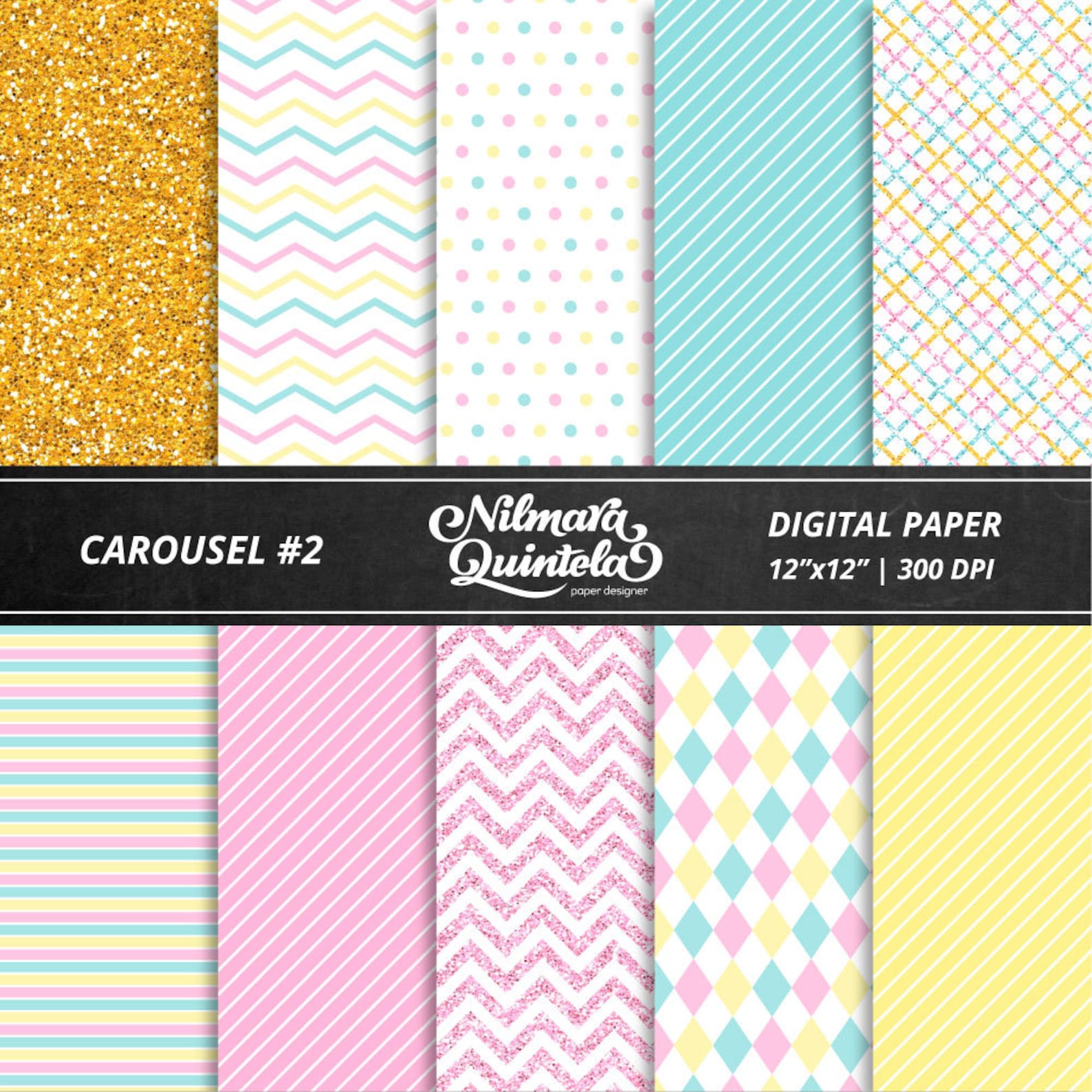 Digital Kit - Carousel 2 Candy Colors Circus Theme Patterns Glitter ...