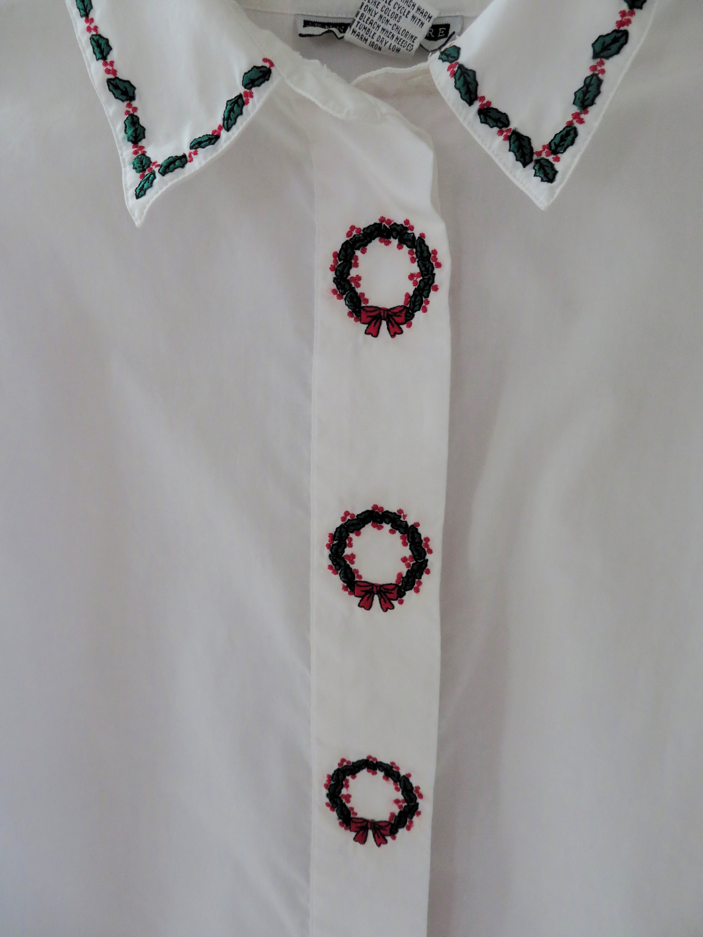Vintage Christmas Garland Embroidered Blouse Long Sleeve, Size 10 Women ...
