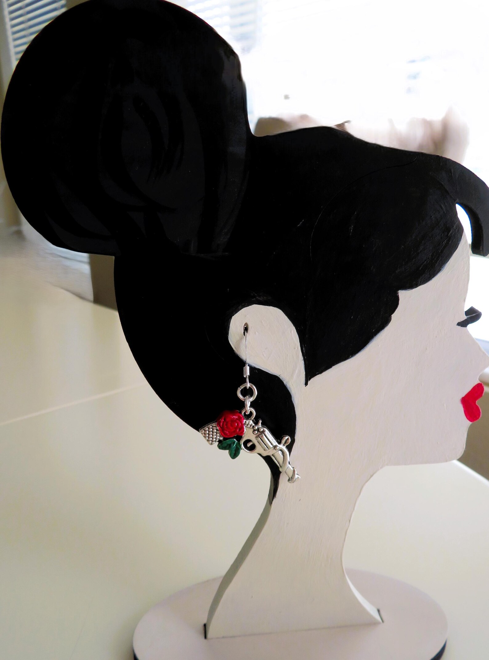 Guns With Hand Painted Red Roses Earrings, Dangle Guns Roses Earring ...