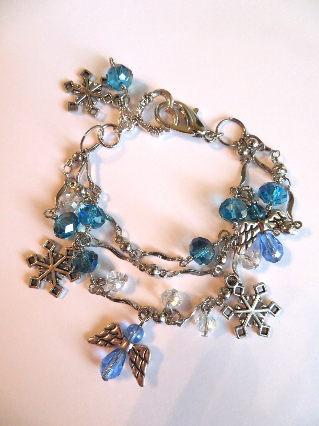 Winter Snowflake Angel 3 Layer Chain and Crystal/acrylic Bracelet, Winter Jewelry, Unique ...