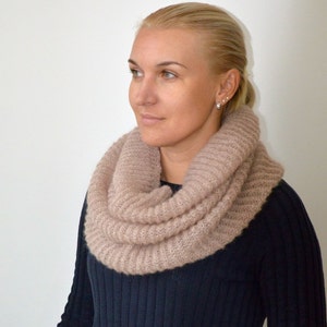 Beige Infinity Scarf Knit Mohair Cowl Knit Circle Scarf Hand Knit Cocoa ...