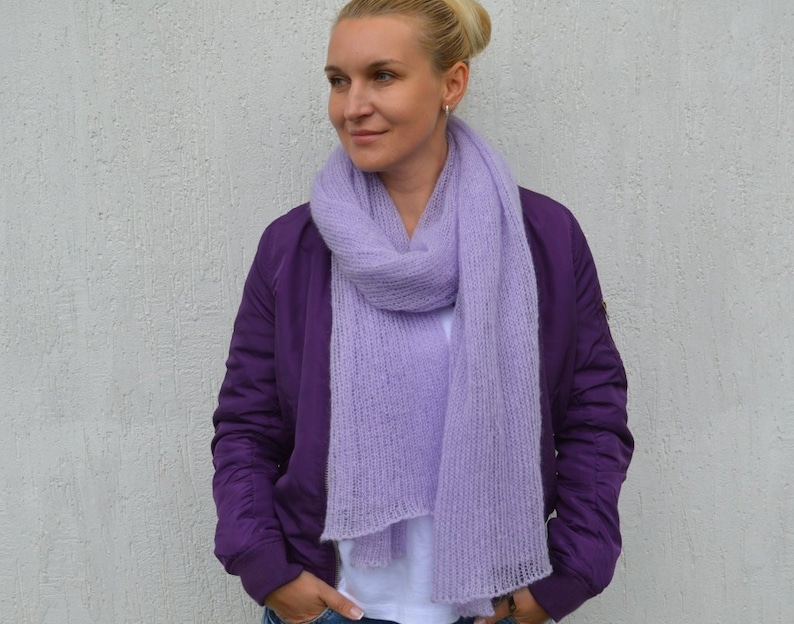 Violet Long Scarf Light Lilac Large Scarf Knit Soft Scarf - Etsy