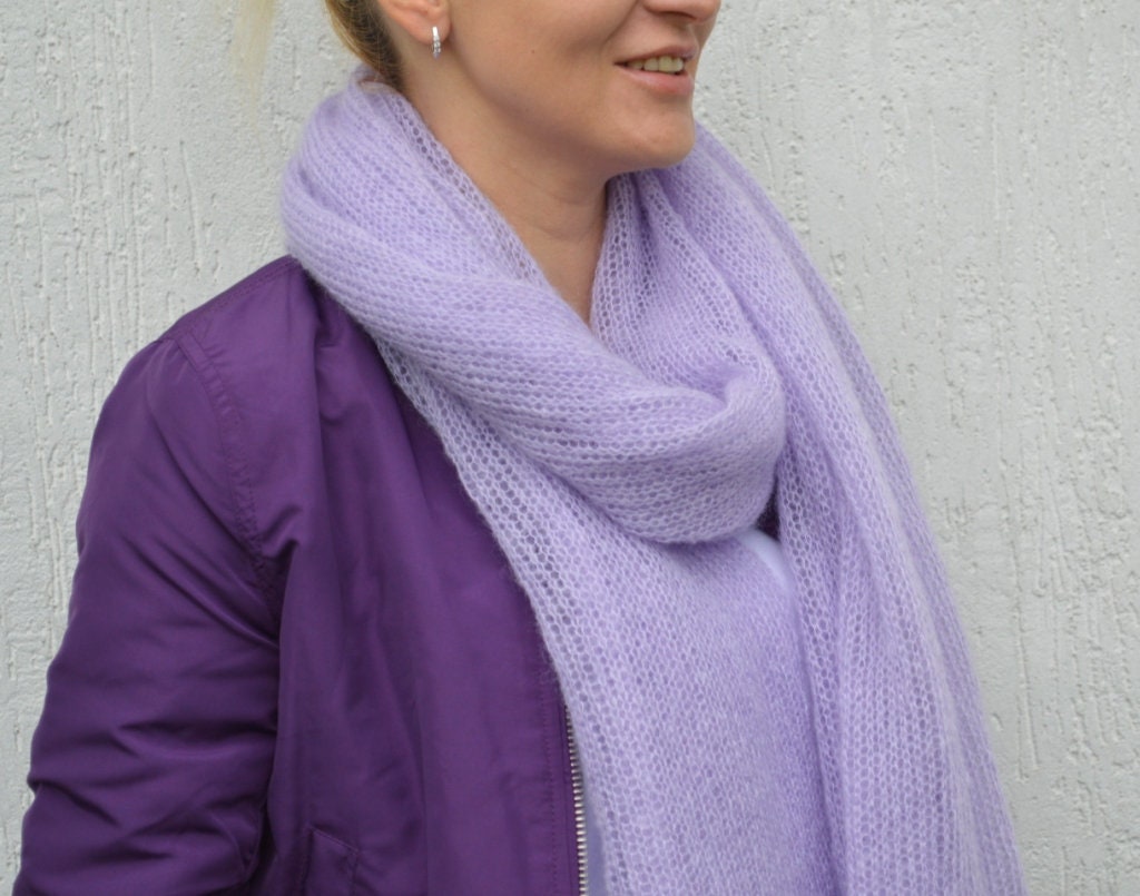 Violet Long Scarf Light Lilac Large Scarf Knit Soft Scarf - Etsy