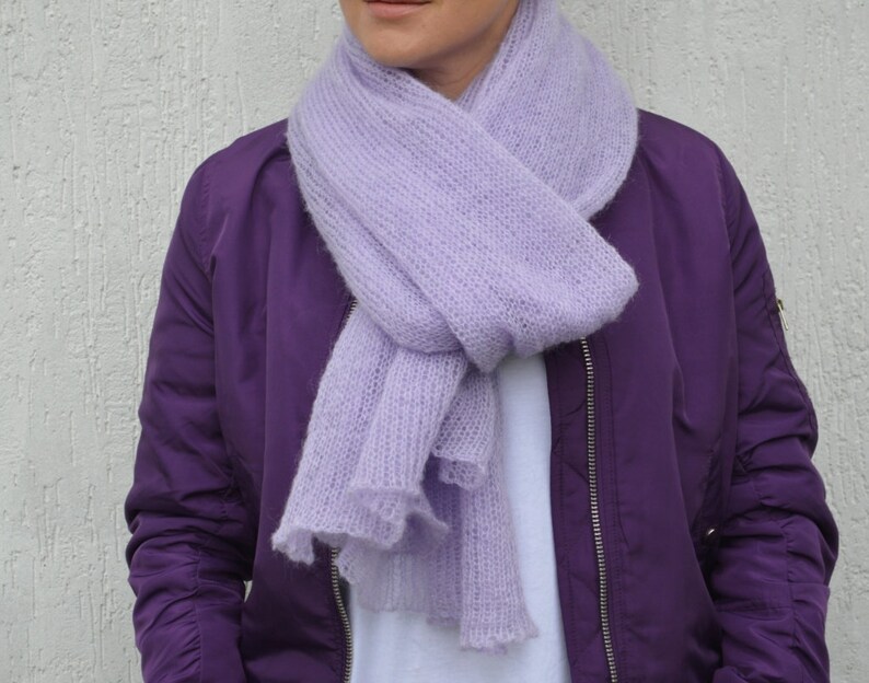 Violet Long Scarf Light Lilac Large Scarf Knit Soft Scarf - Etsy