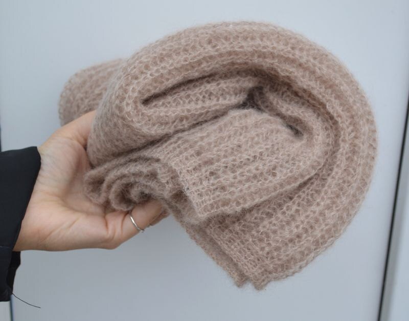 Beige Infinity Scarf Knit Mohair Cowl Knit Circle Scarf Hand - Etsy