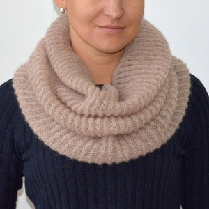 Beige Infinity Scarf Knit Mohair Cowl Knit Circle Scarf Hand Knit Cocoa ...