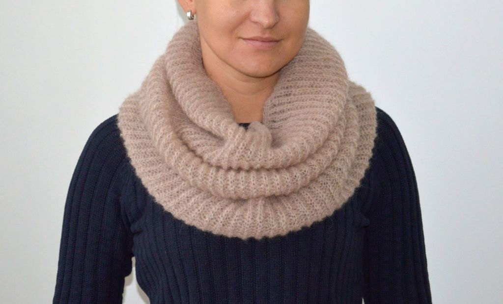 Beige Infinity Scarf Knit Mohair Cowl Knit Circle Scarf Hand Knit Cocoa ...