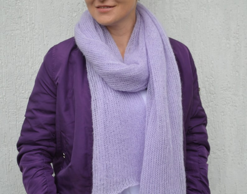 Violet Long Scarf Light Lilac Large Scarf Knit Soft Scarf - Etsy
