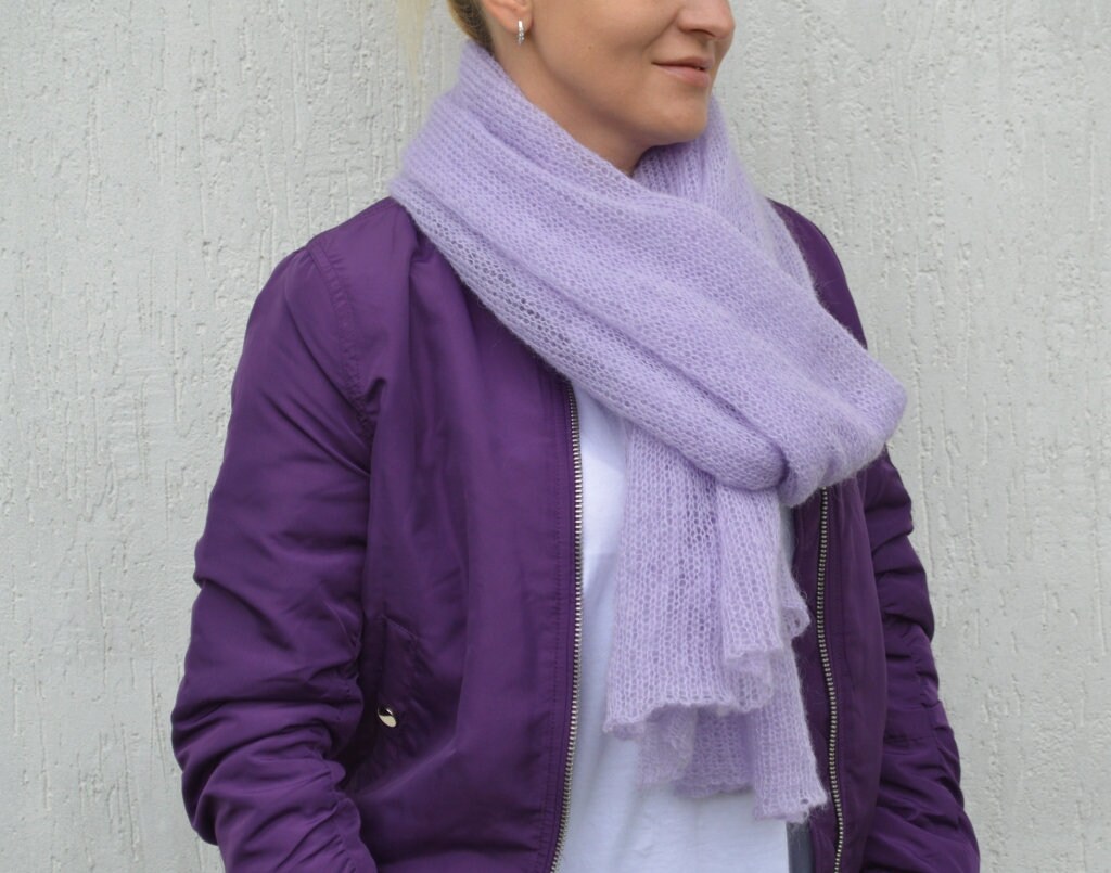 Violet Long Scarf Light Lilac Large Scarf Knit Soft Scarf - Etsy
