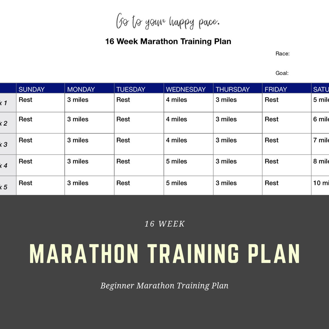 Marathon Training Plan | 16 Weeks - Etsy