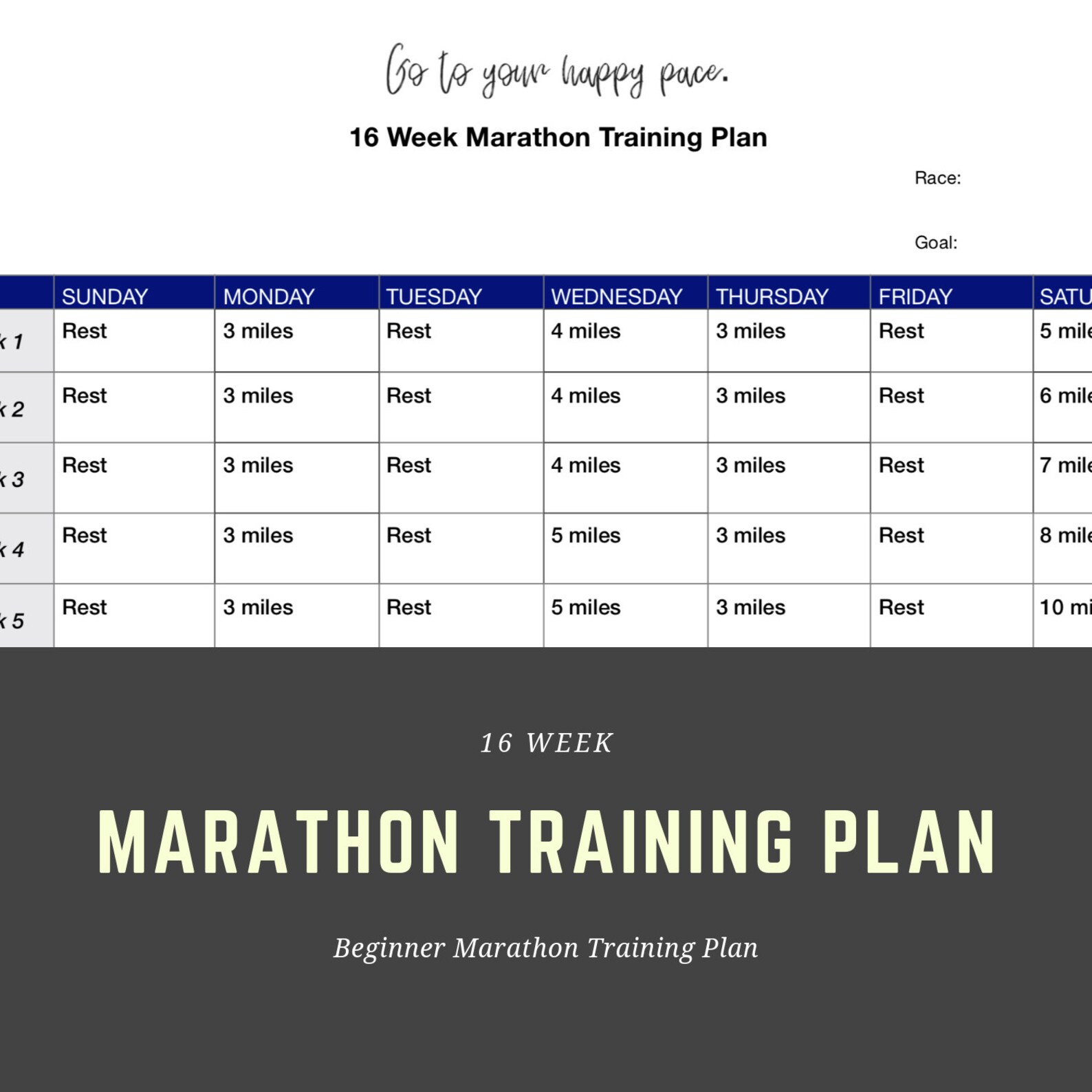 Marathon Training Plan | 16 Weeks - Etsy