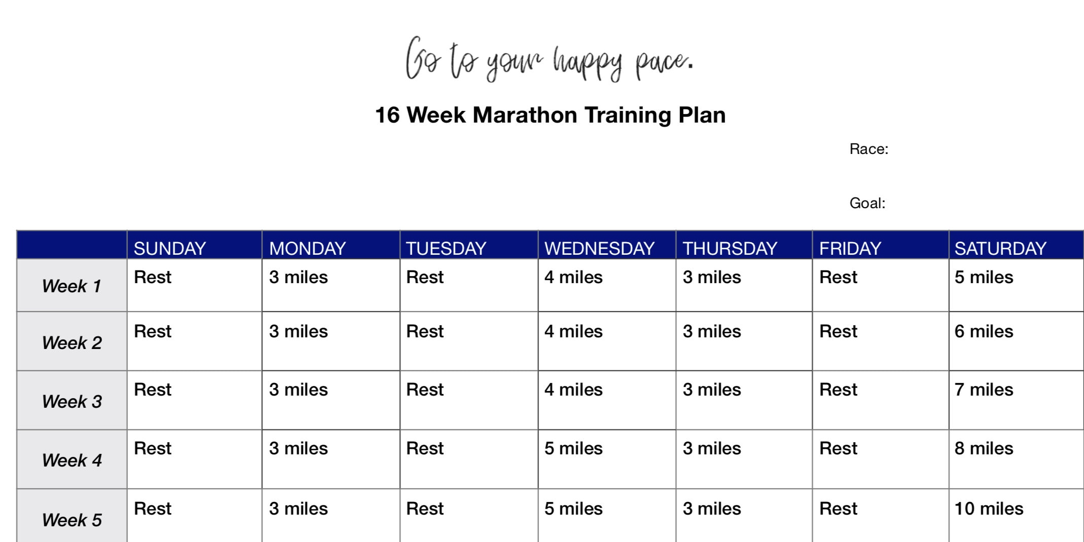 Marathon Training Plan | 16 Weeks - Etsy