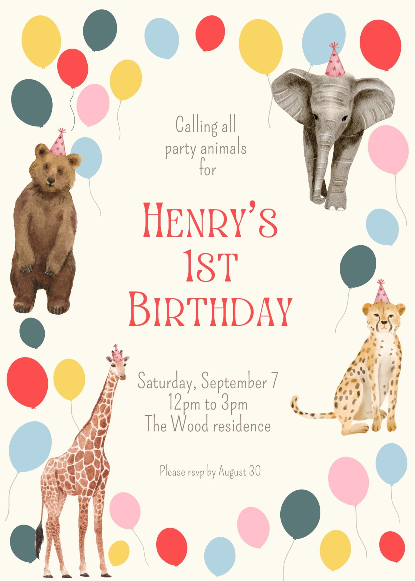 Party Animals First Birthday Invite - Etsy