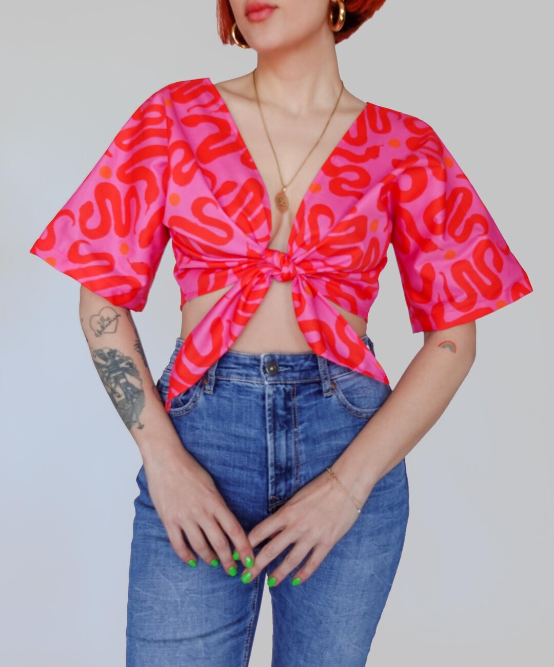 Strawberry Snakes" Print Organic Cotton Wrap Top / Reversible Summer ...
