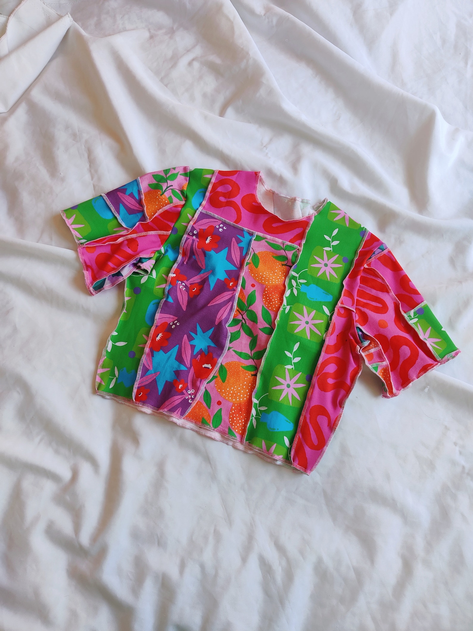 Zero Waste Patchwork Jersey Top With Exposed Seams | Colourful One of a ...