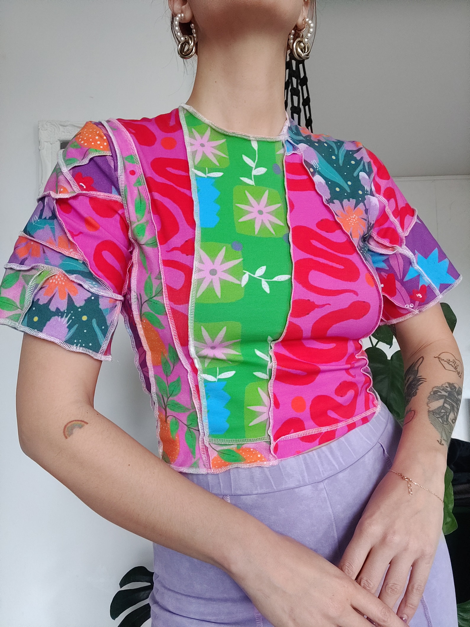 Zero Waste Patchwork Jersey Top With Exposed Seams | Colourful One of a ...