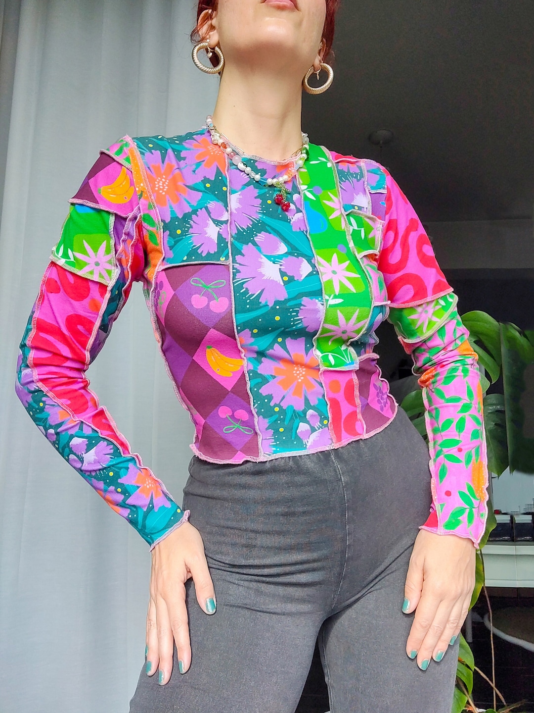 Zero-waste Jersey Patchwork Long Sleeve Top | Colourful Sustainable Top ...