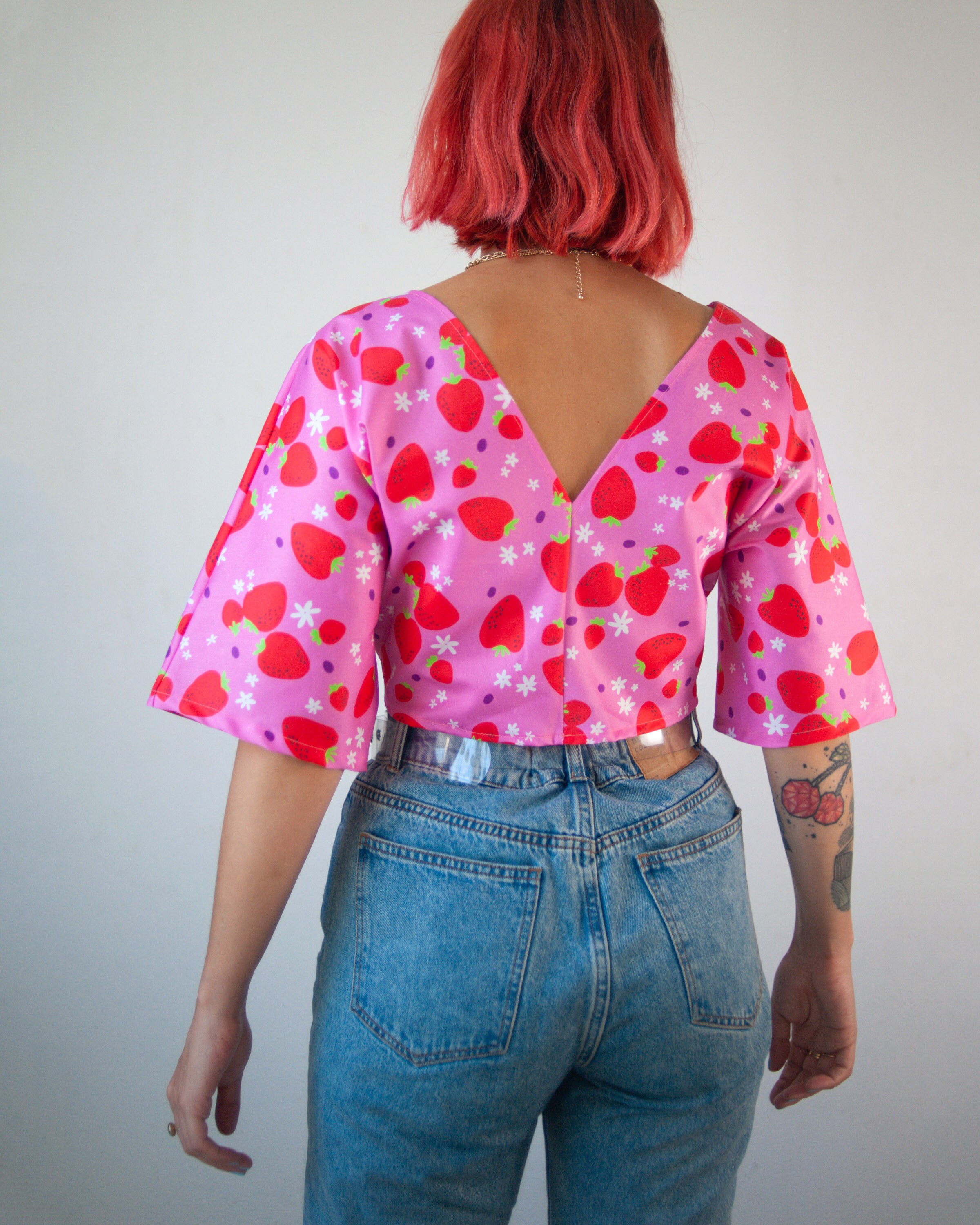 Strawberries Print Wrap Top in Organic Cotton / Reversible Summer Crop ...