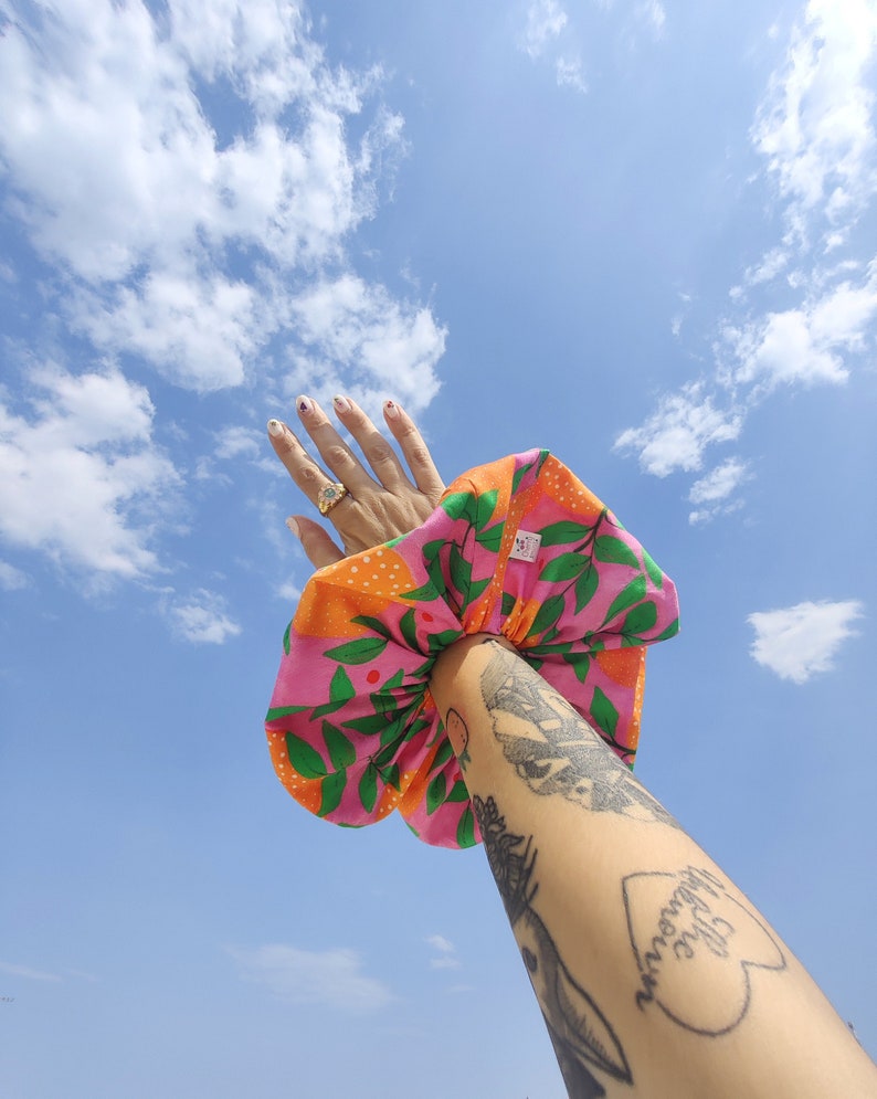 XXL Scrunchy in the "orange Garden" Print | Zero Waste Colourful Hair ...
