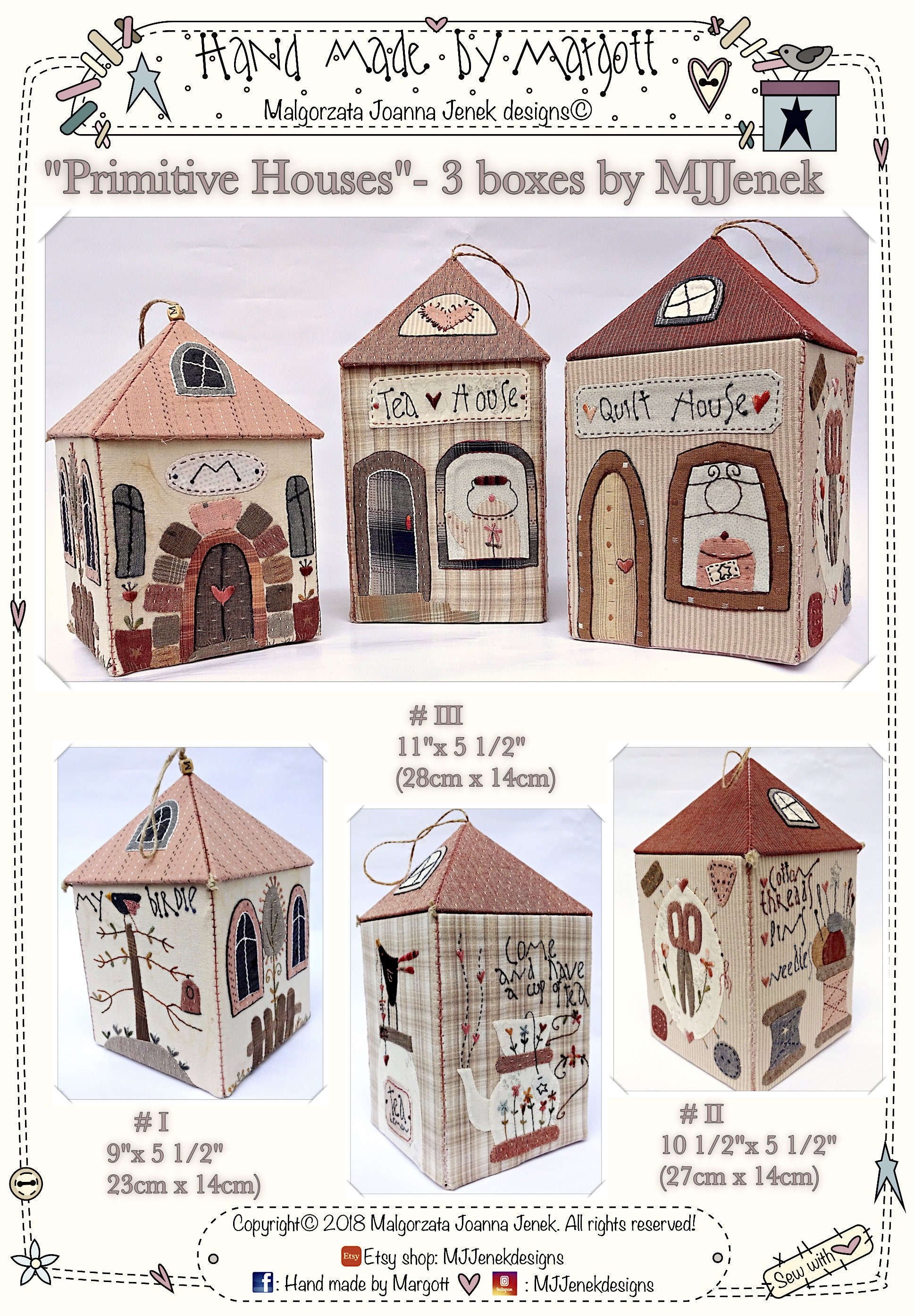 Primitive Houses 3 boxes by MJJ , PAPER / PHYSICAL pattern, sewing ...