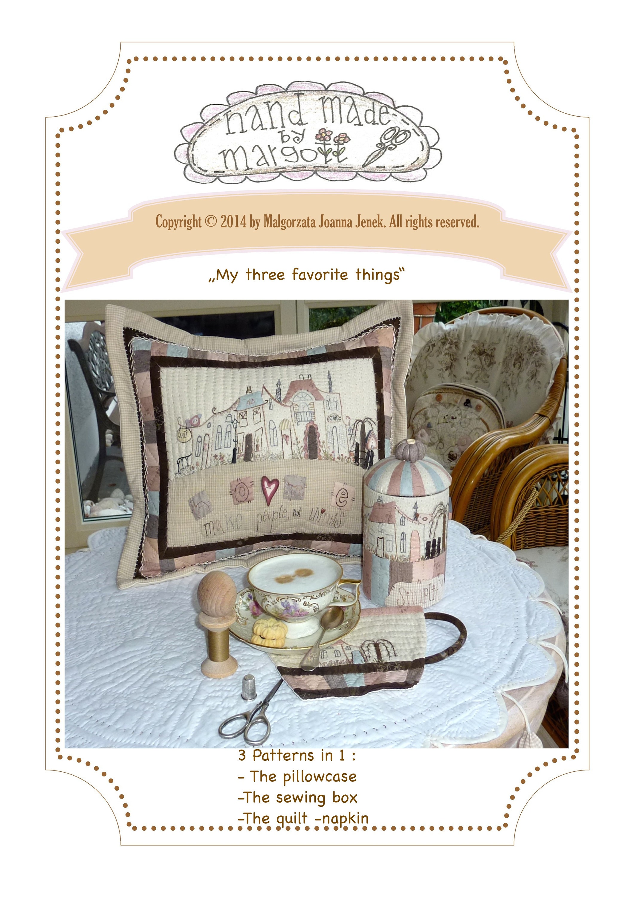 My Three Favorite Things - Paper Pattern for Pillow,mug Rug, Sewing Box ...
