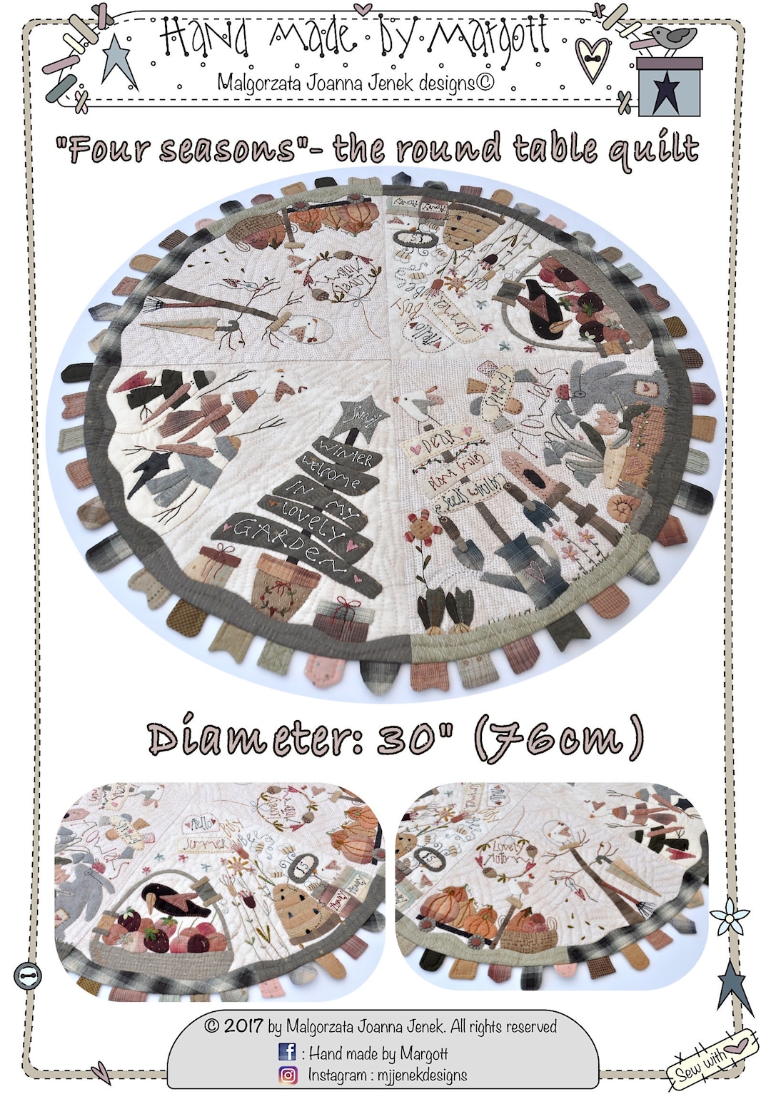 Four Seasons - Round Table Quilt by MJJ, PAPER Pattern, Hand Appliqué ...