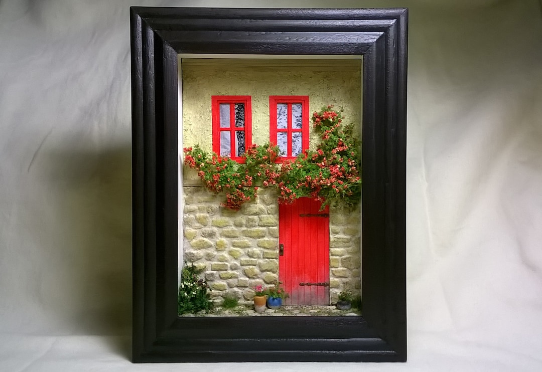 Dollhouse miniature Cottage Diorama Shadowbox Art - Etsy