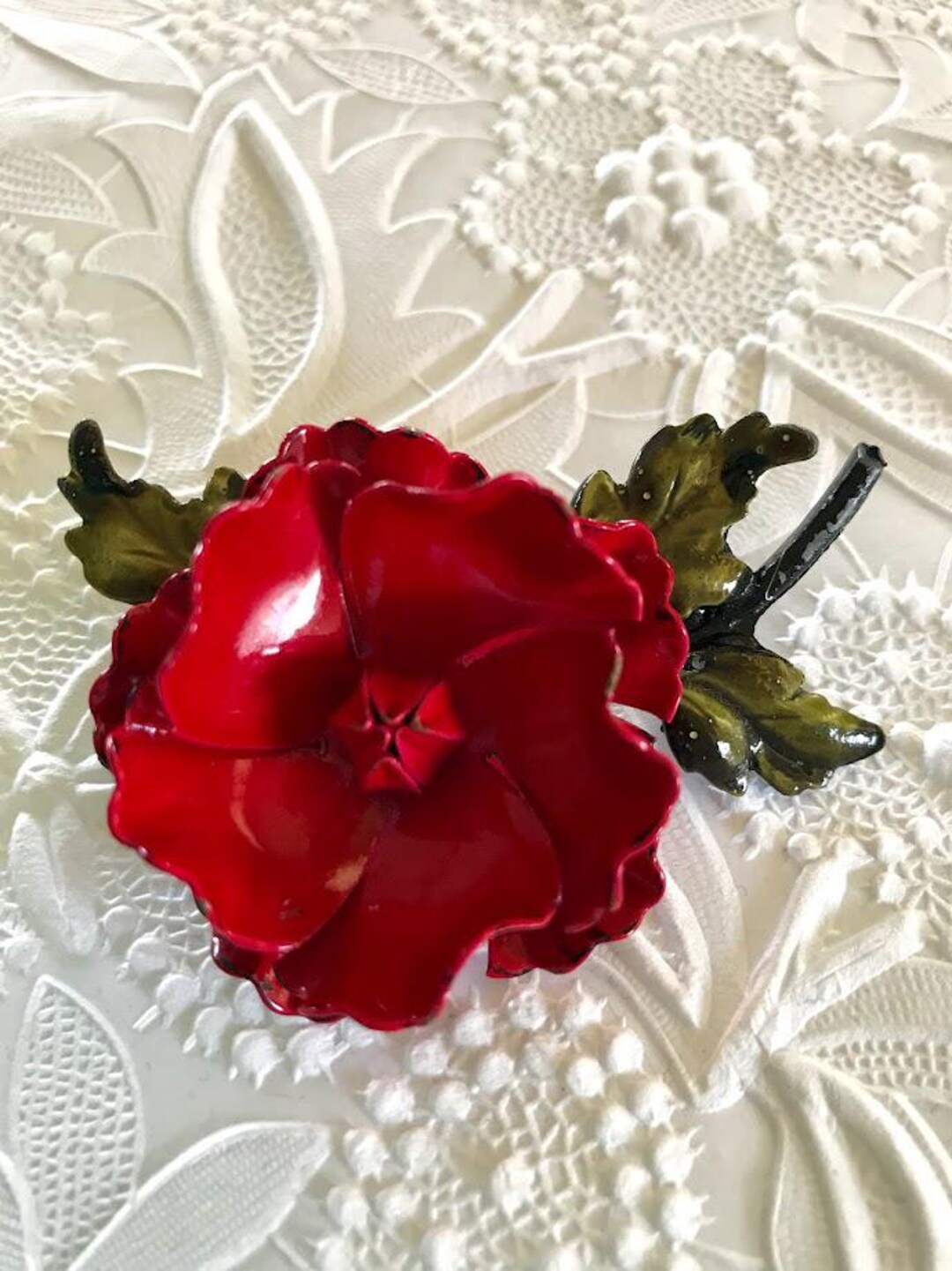Bright Red Vintage CORO Flower Brooch! - Etsy