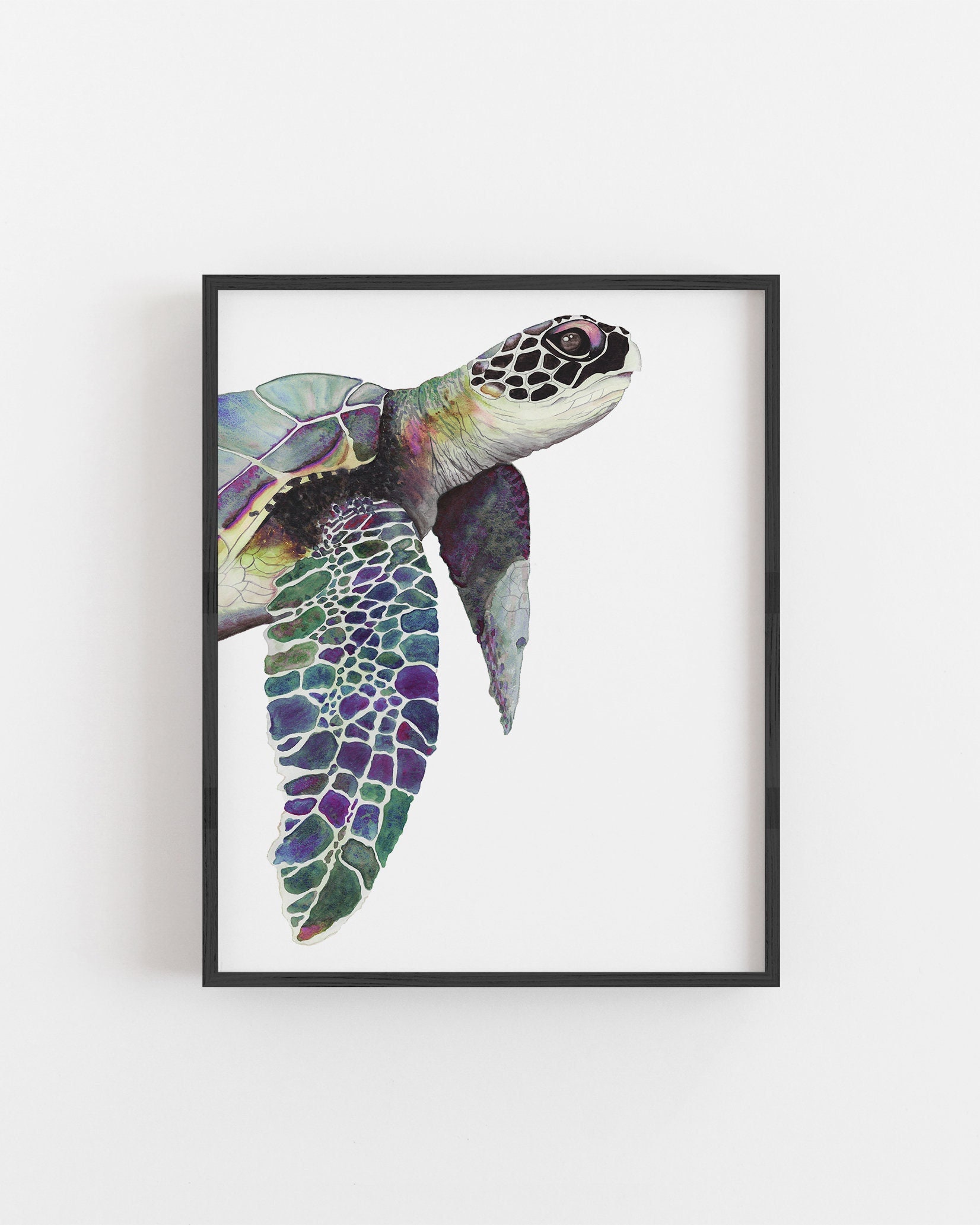 Colorful Sea Turtle Watercolor Painting- Large High Quality Wall Art ...