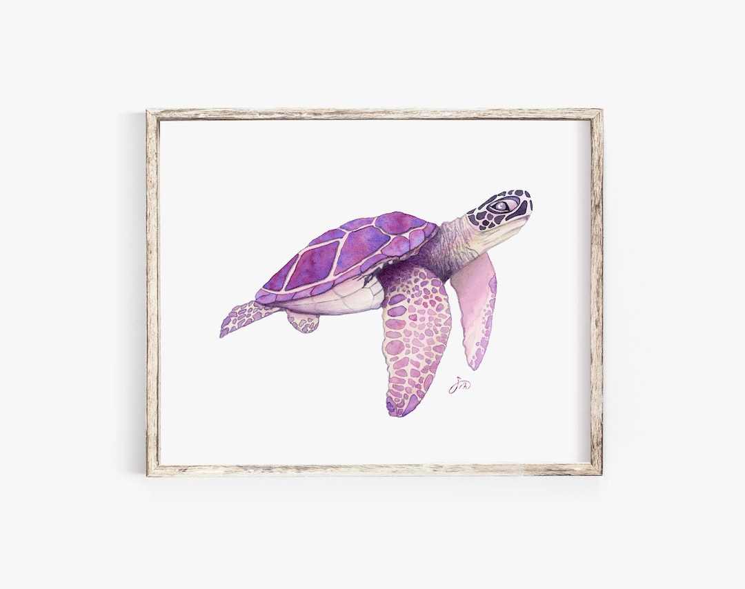 Pink Sea Turtle WATERCOLOR Art Print- Beach House Coastal Wall Decor ...
