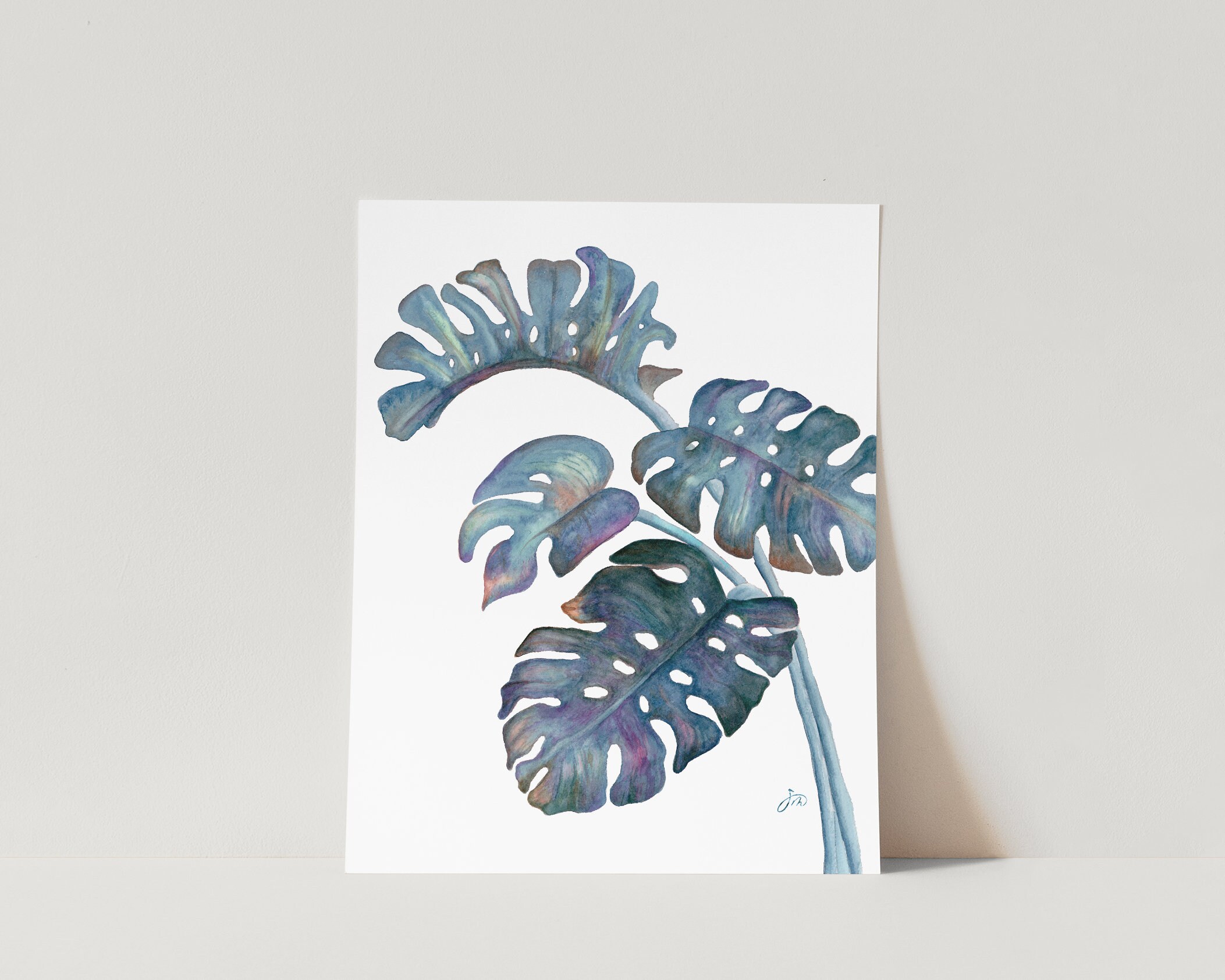 Blue Monstera Tropical Plant Watercolor PRINT - Original Painting ...
