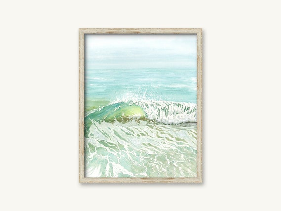 Glowing Wave Watercolor PRINT Beach Waves Sea Foam Coastal - Etsy