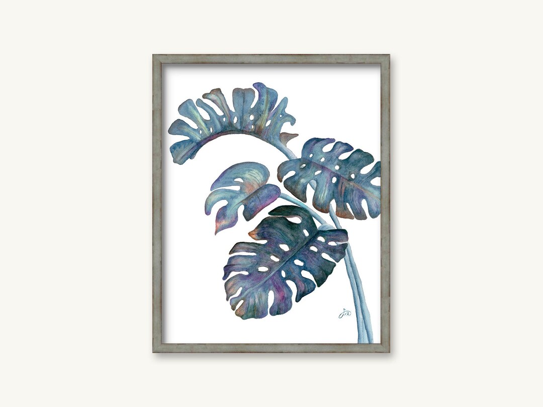 Blue Monstera Tropical Plant Watercolor PRINT - Original Painting ...