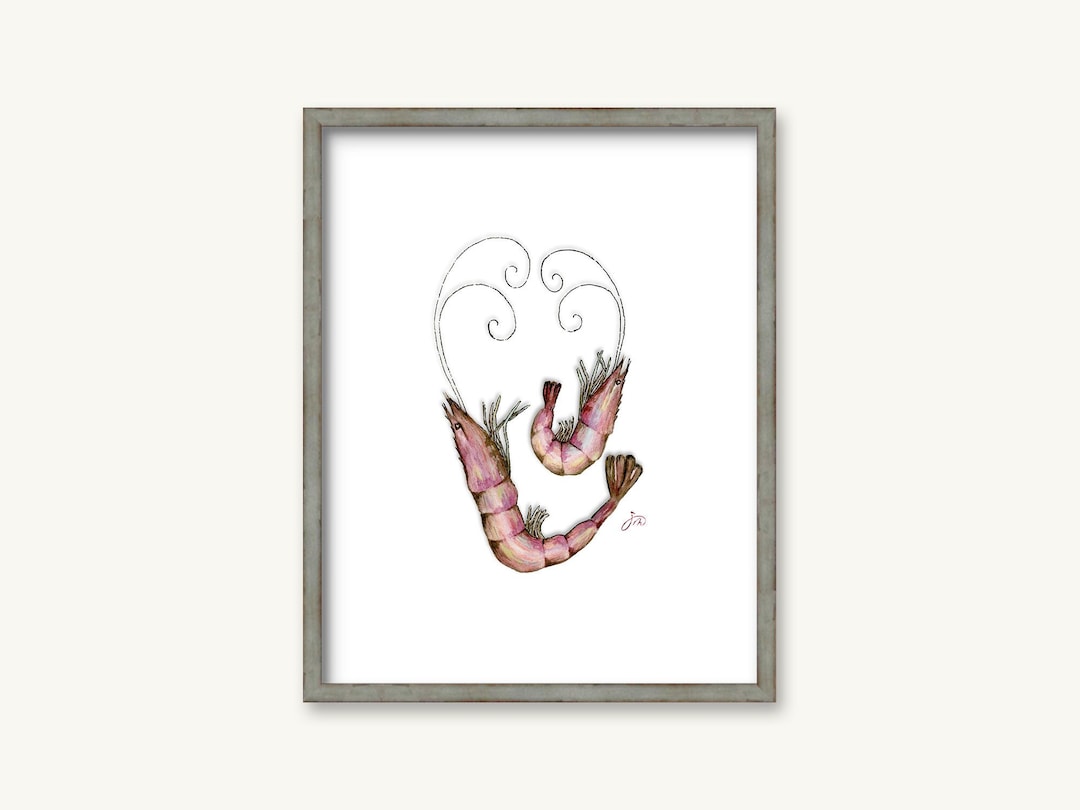 Shrimp Love Watercolor PRINT - Fun Florida Seafood Art - Coastal Wall ...