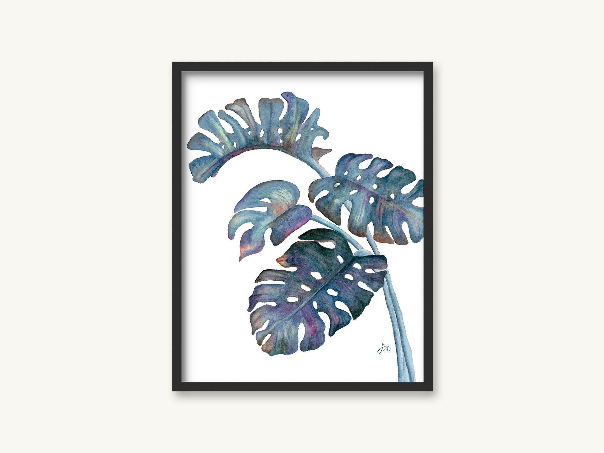 Blue Monstera Tropical Plant Watercolor PRINT - Original Painting ...