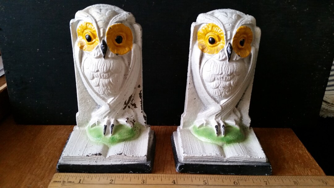 Antique Cast Iron Owl Bookend Pair Hubley? Original Paint Rare Set ...