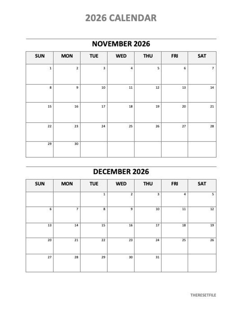2026 Monthly Calendar Word Document | Printable Plain Calendar With ...