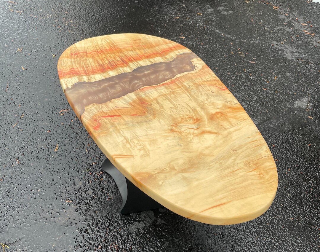 Flame Box Elder Coffee Table With Powder Coated Steel Base - Etsy