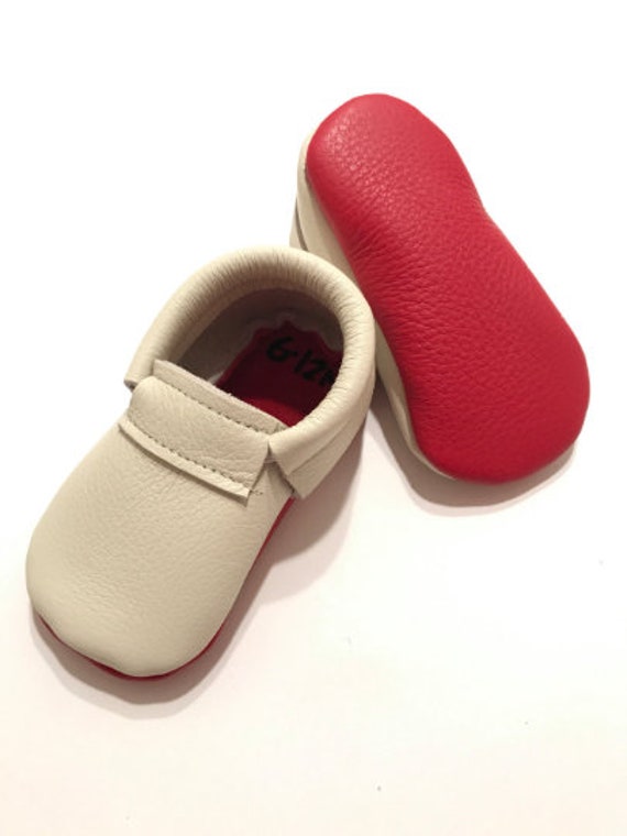 Ivory Red Bottom Inspired Slip-On Leather Baby Moccasins Red | Etsy