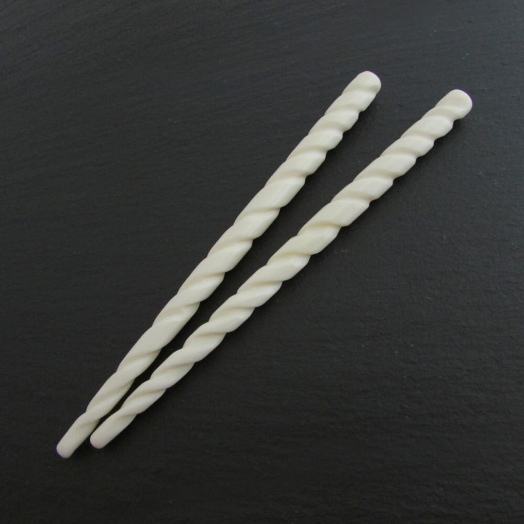 4.5" Twist Bone Hair Sticks Pair - Carved White Hair Stick or Knit ...