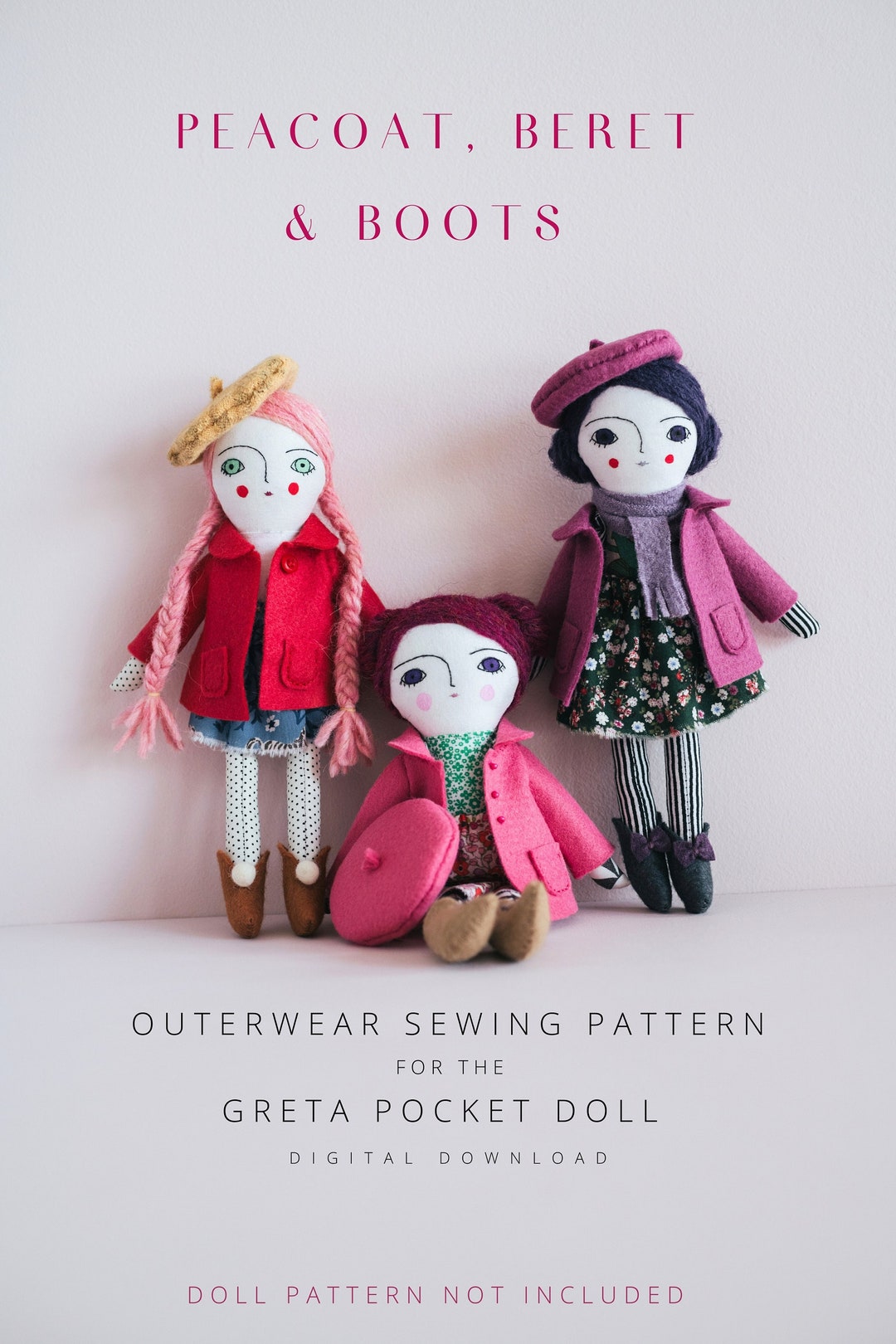 DIY Doll Coat Beret Boots Sewing Pattern, Small Rag Doll Clothes ...