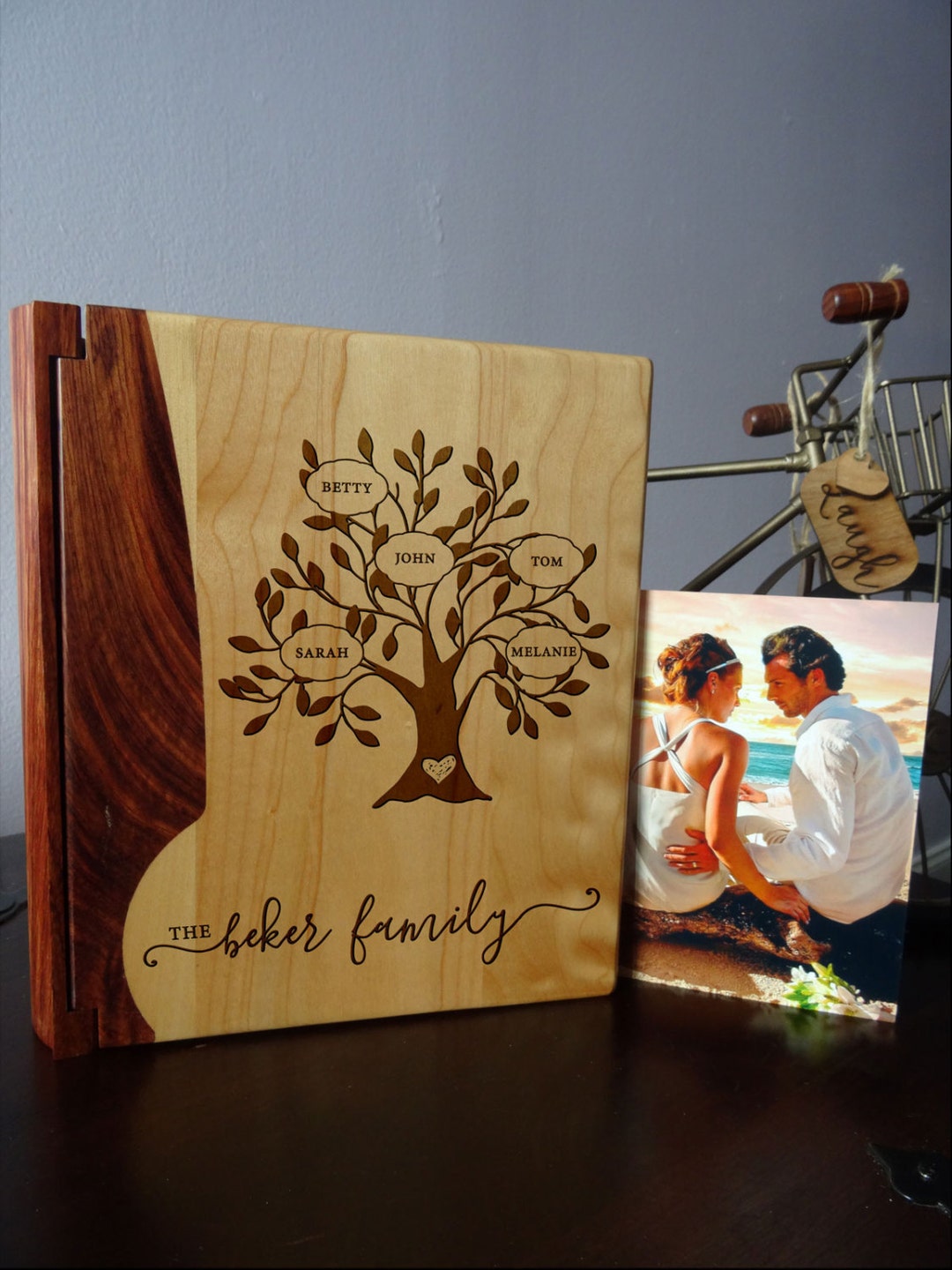 Custom Engraved Wood Photo Album, Personalized Photo Album, Family ...
