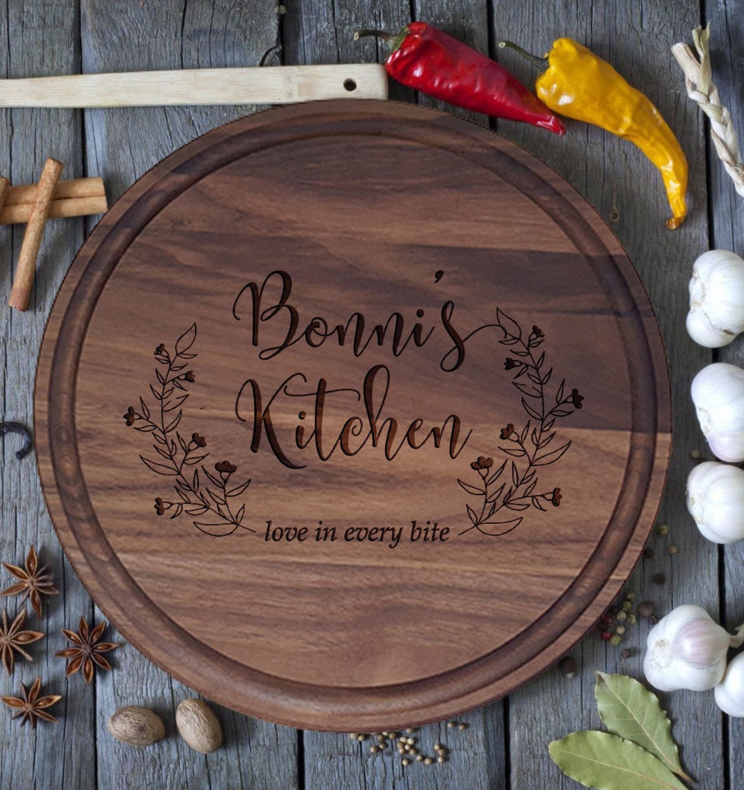 Personalized Round Cutting Board, Custom Round Cutting Board With Juice ...
