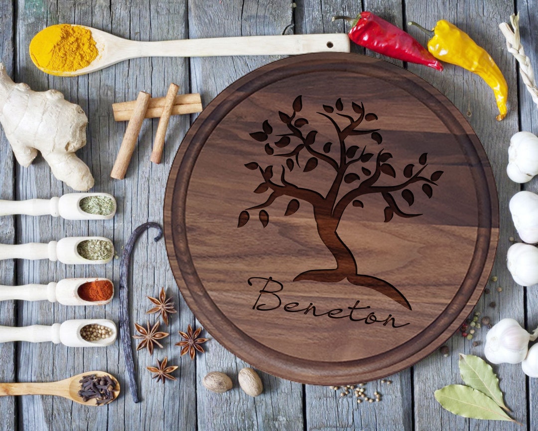 Personalized Round Cutting Board, Custom Round Cutting Board With Juice ...
