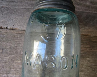 Mason Jar / Ball Triple L One Quart Green Tint Canning Jar Fruit Jar ...