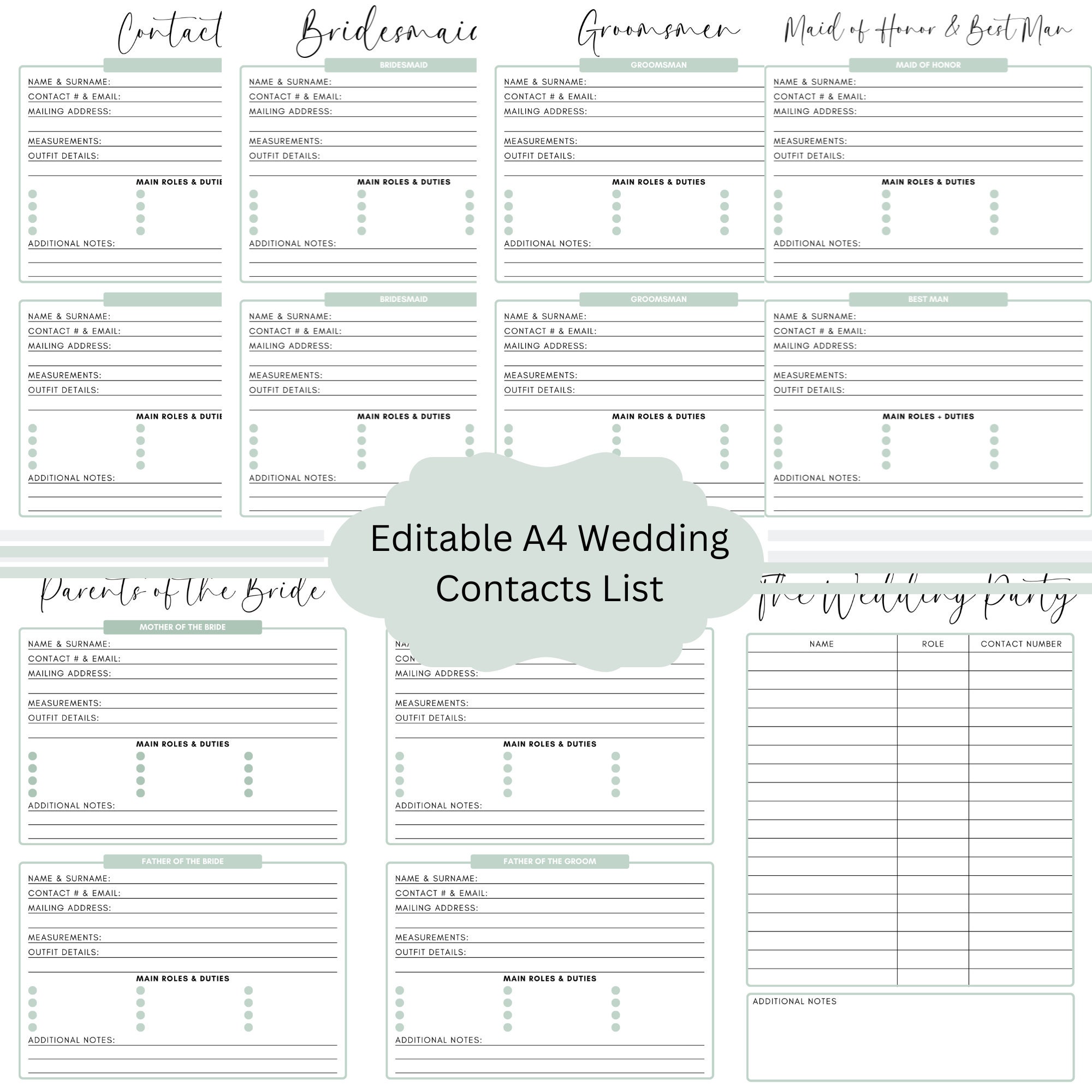 Contact List Printable | Contact List Template | Contact Sheet ...