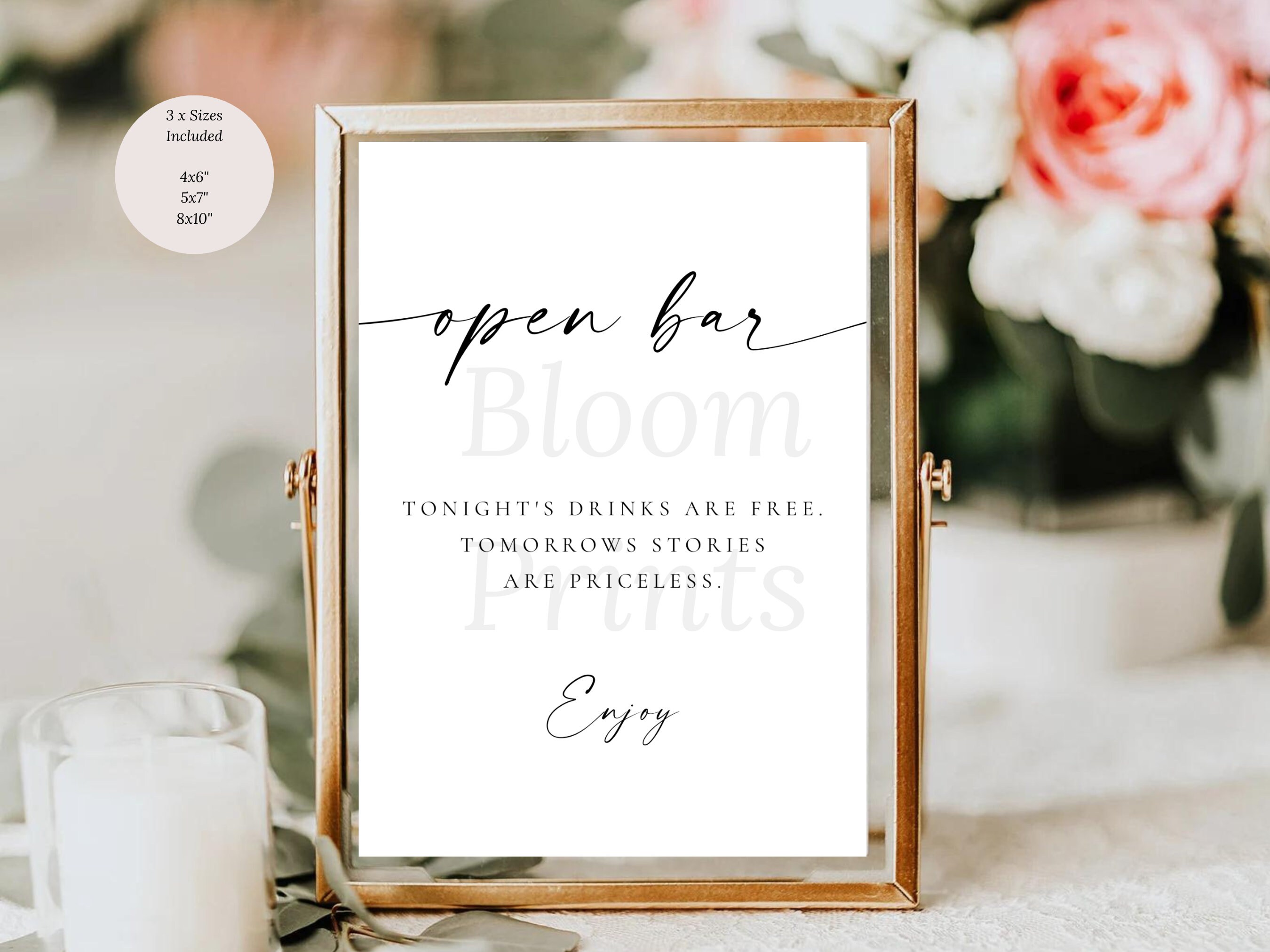 Emma Open Bar Sign Printable Modern Wedding Bar Sign Bohemian Free ...