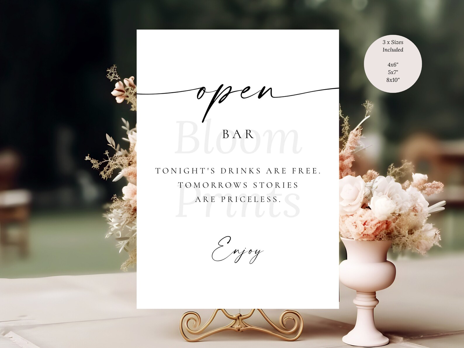 Emma Open Bar Sign Printable | Modern Wedding Bar Sign | Bohemian Free ...